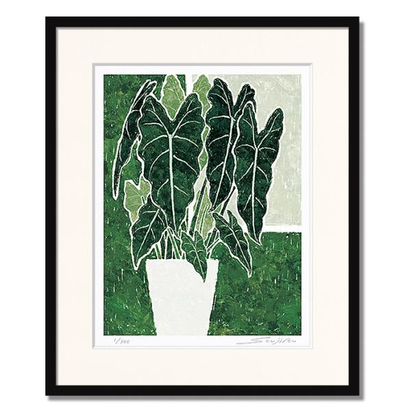 絵画 壁掛け 版画 アート シンプル ナチュラル インテリアに花を飾る様、おしゃれ に如何ですか！・作家：藤谷壮仁郎・作品名：アロカシアグリーンベルベット・作品サイズ：228×300ｍｍ・額縁外寸：370×440ｍｍ・額縁：主要素材木製 表...