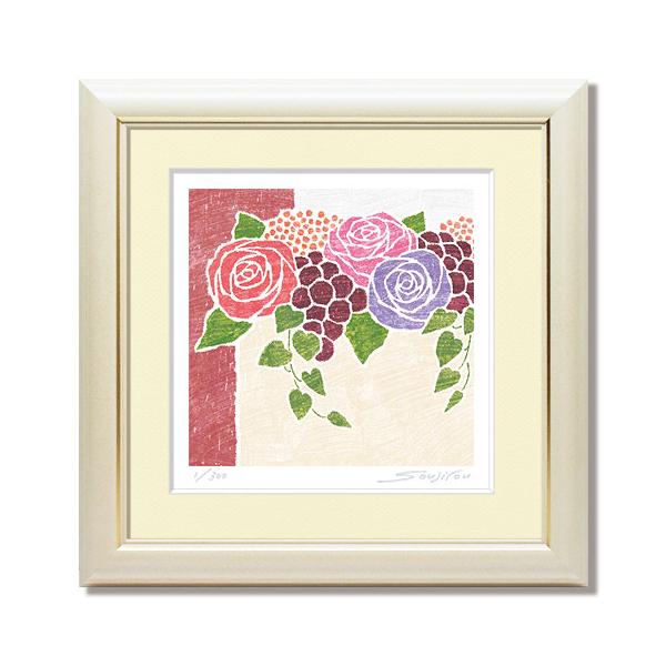 絵画 花の絵 壁掛け おしゃれ 玄関 リビング インテリア に シンプルモダンの アート！・作家：藤谷壮仁郎・作品名：薔薇のアレンジメント・作品サイズ：160×160ｍｍ・額縁外寸：295×295ｍｍ・額縁：主要素材樹脂製 表面アクリル仕様...