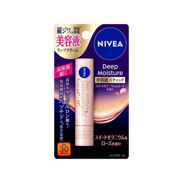 ニベア ディープモイスチャーリップ 美容液スティック スイートゼラニウム＆ローズ/リップケア/ブランド：ニベア/【発売元、製造元、輸入元又は販売元】花王/【ニベア ディープモイスチャーリップ 美容液スティック スイートゼラニウム＆ローズの商...