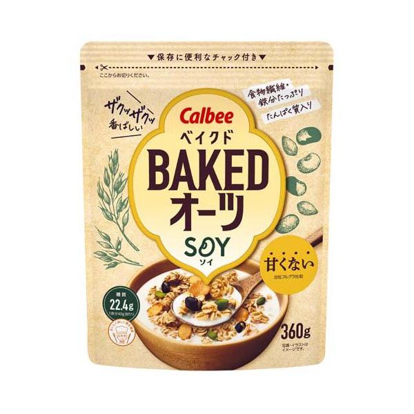 ベイクドオーツSOY/インスタント食品/【発売元、製造元、輸入元又は販売元】カルビー/【ベイクドオーツSOYの商品詳細】●香ばしく焼き上げたオーツ麦に2種類の大豆(ソイフレーク、ブラックソイ)とパンプキンシードをトッピング。●甘くない※ので...
