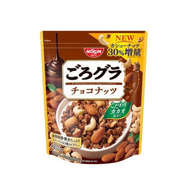 ごろグラ チョコナッツ/インスタント食品/ブランド：ごろっとグラノーラ/【発売元、製造元、輸入元又は販売元】日清シスコ/【ごろグラ チョコナッツの商品詳細】●カシューナッツ入り！具材が大きくて多い、アガるおいしさ！●贅沢なごろっとナッツとザ...