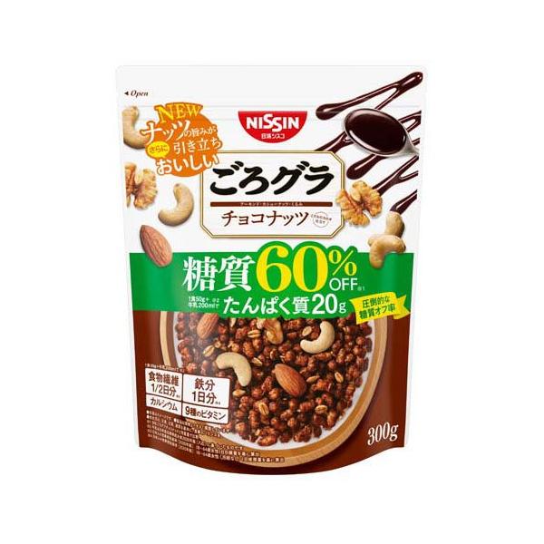 ごろグラ 糖質60％オフ チョコナッツ/インスタント食品/ブランド：ごろっとグラノーラ/【発売元、製造元、輸入元又は販売元】日清シスコ/【ごろグラ 糖質60％オフ チョコナッツの商品詳細】●このおいしさで、圧倒的糖質オフ！●贅沢なごろっとナ...