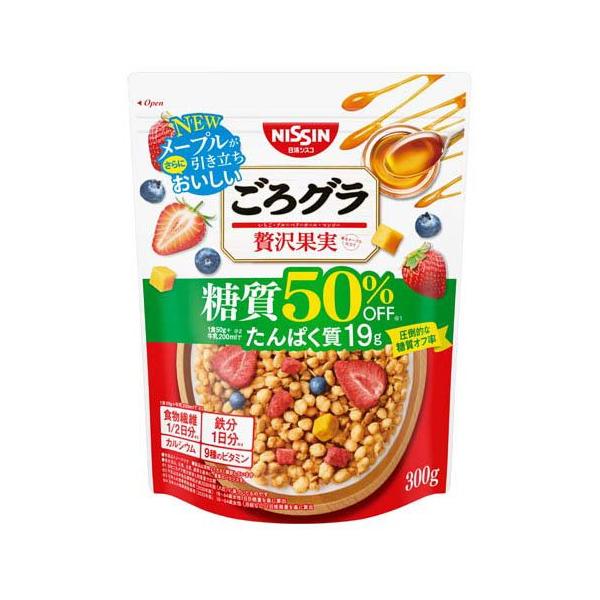 ごろグラ 糖質50％オフ 贅沢果実/インスタント食品/ブランド：ごろっとグラノーラ/【発売元、製造元、輸入元又は販売元】日清シスコ/【ごろグラ 糖質50％オフ 贅沢果実の商品詳細】●このおいしさで、圧倒的糖質オフ！ ●贅沢なごろっと果実とザ...