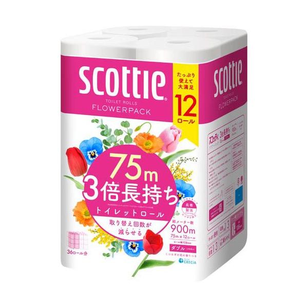 スコッティ フラワーパック 3倍長持ち トイレットペーパー ダブル/トイレ用品/ブランド：スコッティ(SCOTTIE)/【発売元、製造元、輸入元又は販売元】日本製紙クレシア/【スコッティ フラワーパック 3倍長持ち トイレットペーパー ダブ...