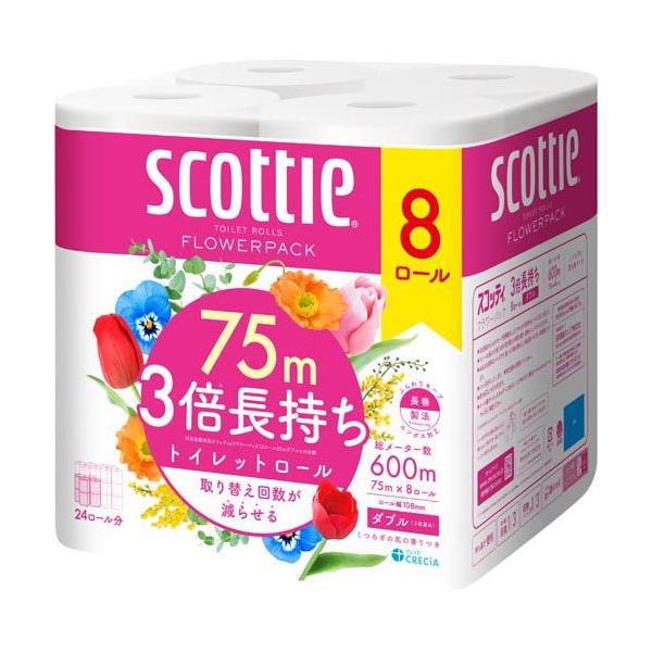 スコッティ フラワーパック 3倍長持ち トイレットペーパー ダブル/トイレ用品/ブランド：スコッティ(SCOTTIE)/【発売元、製造元、輸入元又は販売元】日本製紙クレシア/【スコッティ フラワーパック 3倍長持ち トイレットペーパー ダブ...