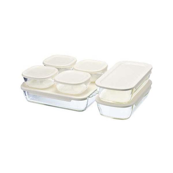 ハリオ スタッキング 耐熱ガラスコンテナ・スクエア7個 HKOZ-8002-OW/キッチン用品/ブランド：ハリオ(HARIO)/【発売元、製造元、輸入元又は販売元】HARIO/【ハリオ スタッキング 耐熱ガラスコンテナ・スクエア7個 HKO...