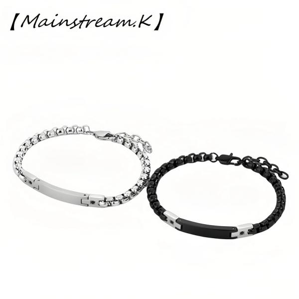 24-R608手首周りサイズ ：約 18cm+3cm　素材：チタン鋼スタイリッシュなキューバリンクデザインのチタン鋼製ブレスレット。シルバー／ブラックの2色展開で、メンズはクールなエッジを、レディースは上品な輝きを演出するユニセックスデザイ...