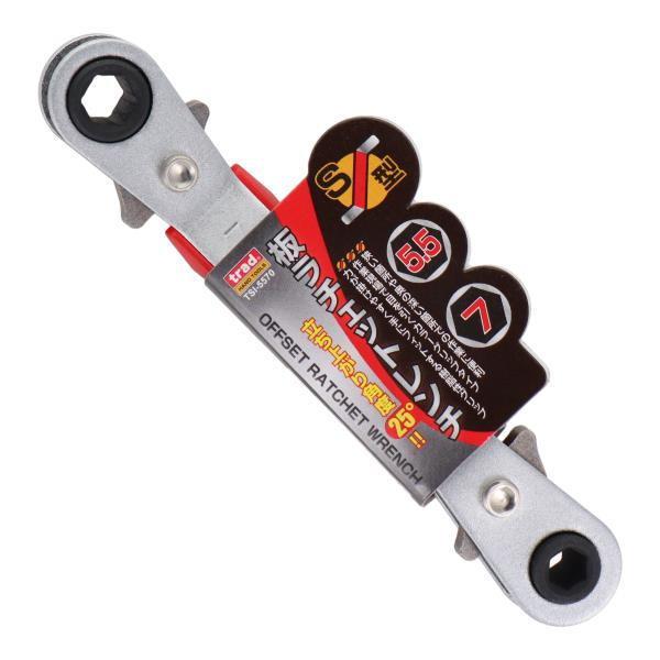 板ラチェットレンチS型立ち上がり角度25度狭い個所や奥の深い個所での作業に便利作業現場で目を引くカラーグリップタイプ力が掛けやすく手にフィットする樹脂製グリップ仕様商品サイズ：H110ｘW23ｘD13mm材質本体：S45Cカーボンスチールメ...