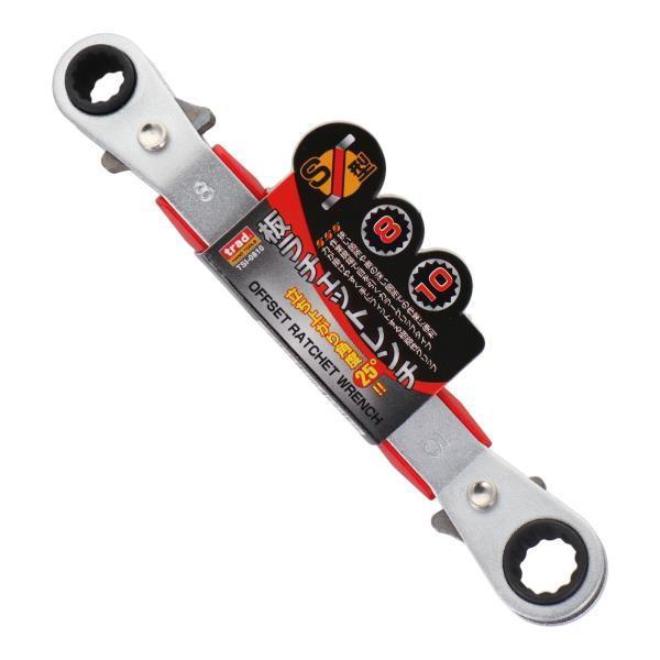 板ラチェットレンチS型立ち上がり角度25度狭い個所や奥の深い個所での作業に便利作業現場で目を引くカラーグリップタイプ力が掛けやすく手にフィットする樹脂製グリップ仕様商品サイズ：H130ｘW20ｘD10mm材質本体：S45Cカーボンスチールメ...