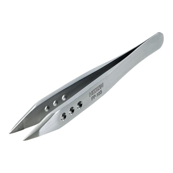 板厚2.5mm強力型ピンセットの特殊形状シリーズ対象物をしっかりとつかめる頑強ボディー。材質：ステンレス（SUS420J2）重量：25g全長：110mm板厚：2.5mm先端幅：0.5mmメーカー：ホーザン株式会社(HOZAN)