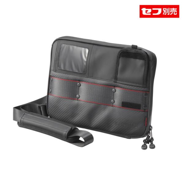 ハーネス縦ベルトのセフホルダーに取り付け可能で両手が使えますリュックにも取り付け可能タブレットは11インチまで収納可能開閉式カメラ窓付き※フック掛け展示には対応していません仕様セフ取付収納物総重量：3.0kg以下セフ：別売材質本体：合皮背面...