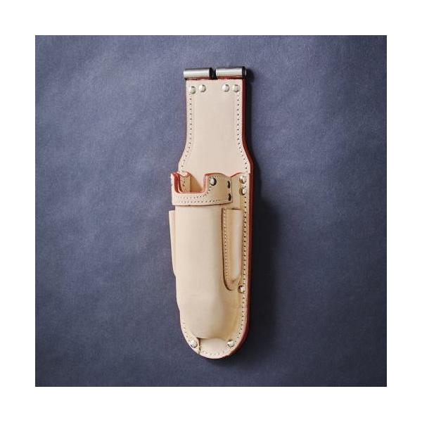 チタン補強プレート入 折畳式充電ドライバーホルダー台部表皮二重皮縫上部挿入部二重革補強底部17mmソケット抜けパンチ両サイドビットホルダー付全長285×横幅80mmメーカー：ニックス(KNICKS)