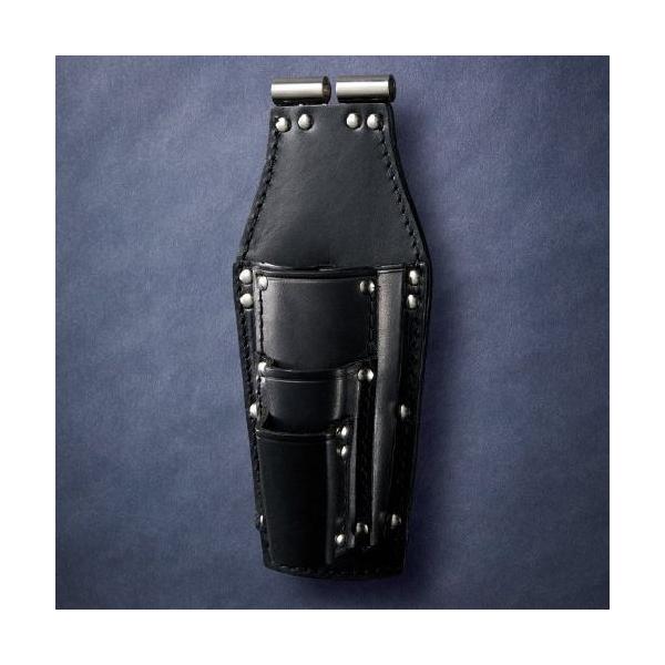 チェーン式親子3段ペンチホルダーTITプレート補強入り台部表皮二重皮縫7・8インチペンチ・ニッパ収納可能サイズ：全長245x横幅100mmメーカー：ニックス(KNICKS)