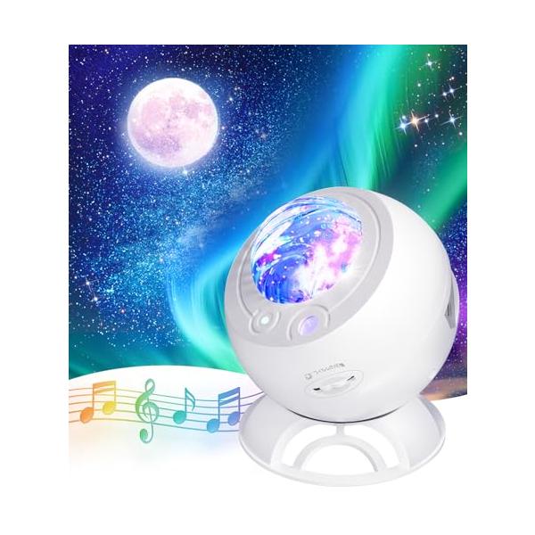 【USBメモリー音楽再生・Bluetoothスピーカー】キラキラ星空と流れるオーロラを演出するスタープロジェクター。Bluetoothスピーカーを搭載し、携帯と繋げればすぐに好きな音楽を流して楽しめます。USBメモリーを差し込むと自動的にU...