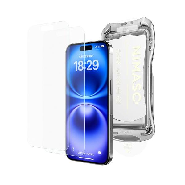 「対応機種」：iPhone 16 / iPhone 15 専用 ガラスフィルム（6.1インチ）対応「反射低減・アンチグレア機能」NIMASO独自の反射防止コーティングの加工で、いPhone16スクリーンへの太陽光や蛍光灯などの反射を抑え、長...