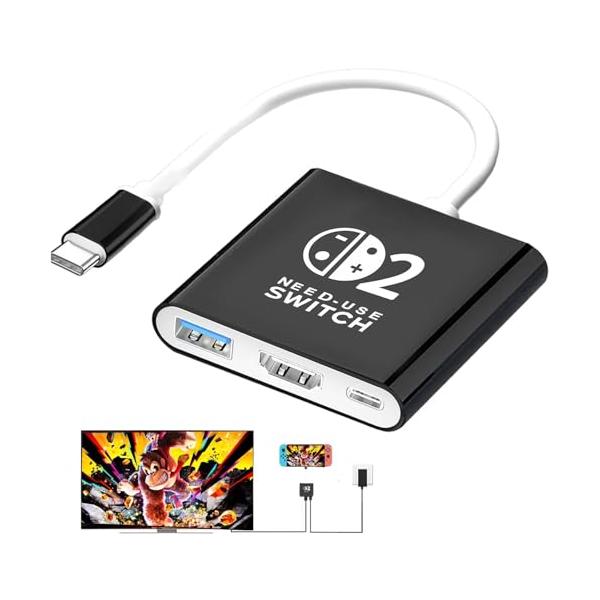 【3-in-1多機能Switch 2ドック】2025 年発売の Switch 2 に完全対応し。3 in 1多機能Switch2 ドック搭載3つの接続端子（HDMIポート、PD 100 Wポート、USB 3.0ポート）。Switch 2用基...