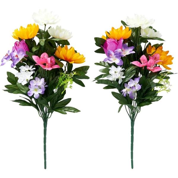 【商品仕様】サイズ/(約)45×(約)22cm/1束あたり、内容/2束入り、材質/茎：ポリエチレン、葉：ポリエチレンテレフタレート、ワイヤー：スチール、原産国/中国製【造花のお供え花】お墓・仏壇用のお供え花2束組。造花だから水やり要らずで、...