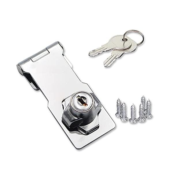 【製品仕様】寸法：L 64mm x W 32mm;パッケージ内容：ラッチ* 1、キー* 2、ネジ* 3【設計】ドアロックは表面硬度の高いクロムメッキ鋼製で、長寿命・安定性などの性能に優れ、反射率も高いです。 ロックシリンダーは亜鉛合金鋳物で...