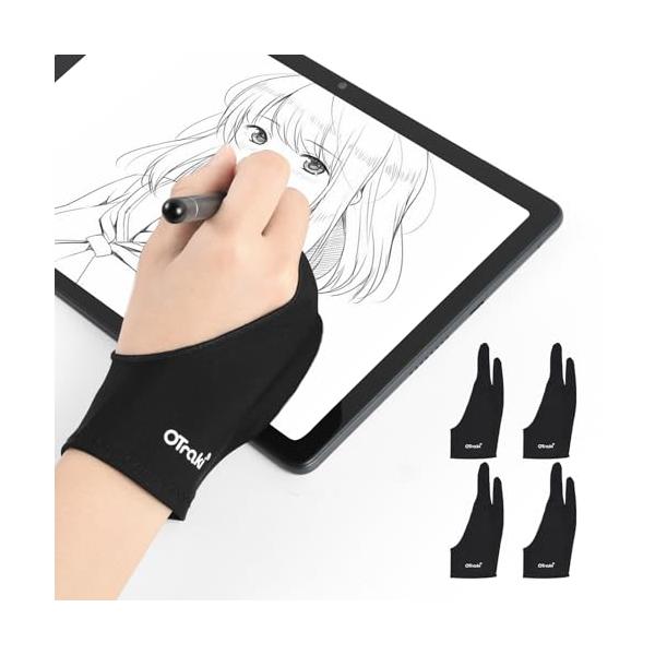 【二本指グローブ４枚セット】液晶ペンタブレット / ラトレースライトパッド / グラフィックスモニター接触面の摩擦を減らし、スケッチ、スムーズな描画が可能になるタブレット用手袋です。【誤作動防止】グローブの画面接触部分に非通電パッドがついて...