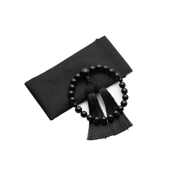 念珠の材料：念珠は全部本場の黒木から作られ、中には１８ミリメートルの親珠を１個、１2ミリメートルの主珠を２２個、また8ミリメートルの天珠を２個含み、共に２５個となり、お客様の都合のため、念珠袋（17.5cm*8.5cm）も付けます。黒くにつ...