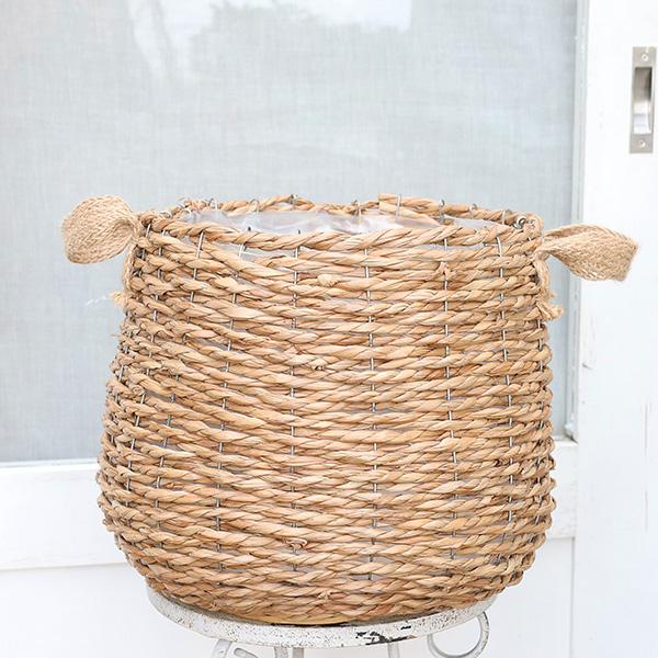 現品 鉢カバー ナチュラル バスケット カゴ LL 9号 W38×H32cm。(サイズ W38×H32cm　内寸：W29×H30cm　素材：イグサ食物繊維、麻、ワイヤー　色：ナチュラルブラウン)ナチュラルなバスケットの鉢カバーです。約９号(...