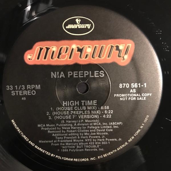 タイトル：High Timeアーティスト：Nia Peeplesメディア：Very Good +スリーブ：Very Good +1988年リリースのハウスクラシック。　ProducerがiIncognitoのBlueyでRemixをCliv...