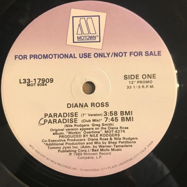 タイトル：Paradiseアーティスト：Diana Rossメディア：Very Good +スリーブ：Good1989年リリースのハウスクラシック。Shep Pettibone Remix。