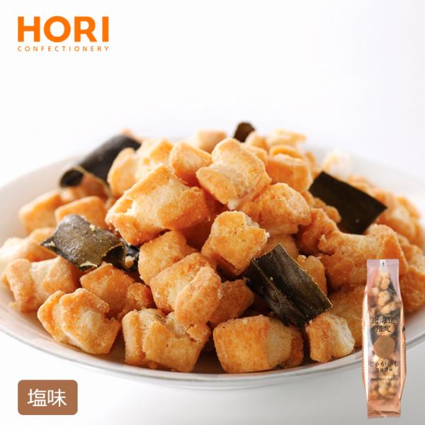 北海道産の良質なじゃがいもを丸ごとすりつぶし、餅米と一緒につき上げて香ばしく味わい豊かなおかきをつくりました。おつまみには北海道産昆布を加え、噛めば噛むほどうまみが広がる大地の味わいをお楽しみください。おやつに、お茶うけに、お酒のおつまみに...