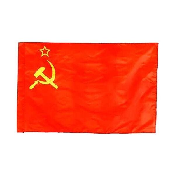 ソビエト国旗(大)　サイズ：150×90cm材質：ポリエステル　ハトメなし。旗の根元を棒に差し込むか、もしくは旗側に付いているヒモで結び付ける方式です。クリックポスト便、またはネコポスでの発送を予定しております。