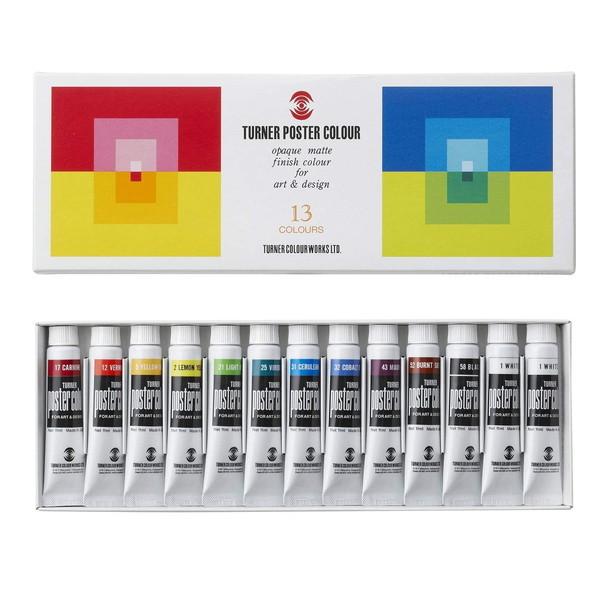 ポスターカラー11ml 13色セットポスターカラーといえば、ターナー一般の不透明水彩絵具の仲間なのに、ムラなくきれいに塗れる、ポスターカラー。あざやかでマットに仕上がり、ナキ・にじみもありません。描きやすさで、広く愛されています。○11ml...
