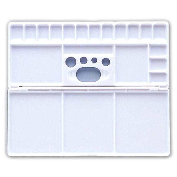 ミッキー パレット No.3500水彩絵の具用のパレットです。指穴が中央にあるため、右利き・左利きどちらでも使用できます。撥水防止処理済ですから、パレット上で絵の具が玉になって弾くことがありません。サイズ 255×212mm素材 樹脂製仕様...