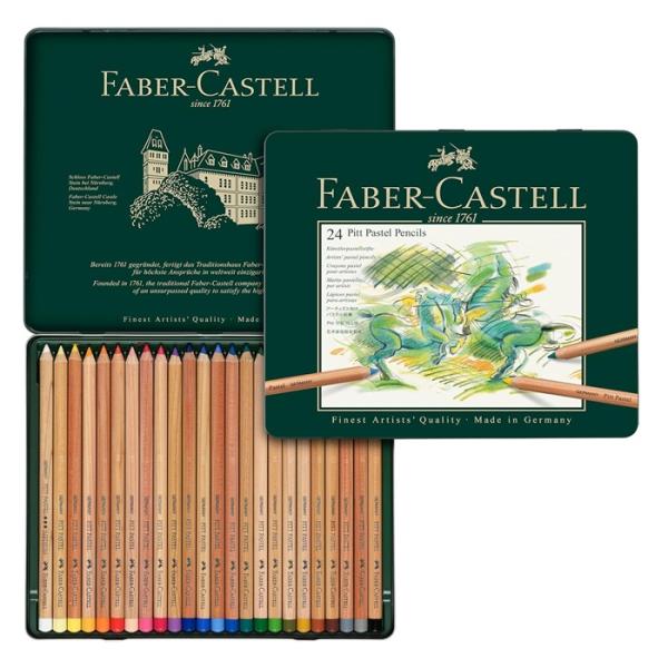 ピットパステル鉛筆24色（缶入り）手を汚すことなくパステル画が描ける、ナチュラル軸の鉛筆型パステルです。高品質顔料を使用したミディアム芯は耐光性に優れ、細部の描き込みや線だけで描くデッサン画に適しています。描きやすいやや硬めのミディアムタイ...