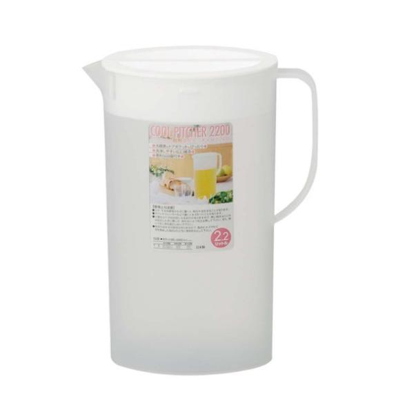 耐熱。家庭用から飲食店まで。冷蔵庫のドアポケットにぴったり。洗浄しやすい広口構造。目盛り付き材質　本体・ふた：ポリプロピレンサイズ　9７*195*260Ｈｍｍ容量　2.2Ｌ耐熱温度　120℃耐冷温度　−20℃【水入れ、水差し、ウォーターピッ...