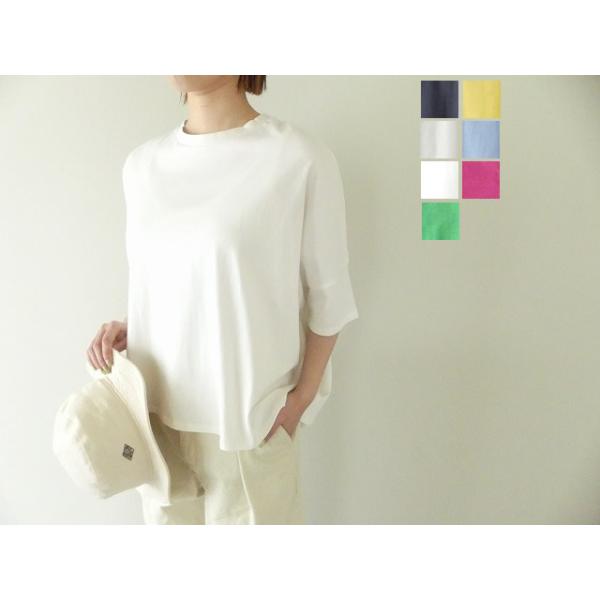 color(02)オフ(08)ミルク(73)スレートブルー(98)スミクロ(23)シトロン(35)グリーン(48)プラムsize38( 身幅 78cm 総丈 61cm )quality綿　100%　日本製モデル身長　167　cmメーカー希望...