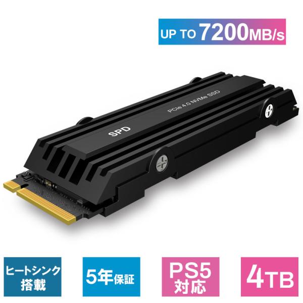 商品仕様：SPD M.2 2280 内蔵型SSD型番：SP800-004TP4HS容量：4TB外形寸法：SSD本体：80mm x 22mm x 2.05mm;ヒートシンク含む80mmｘ23.3mmｘ9.9mmコネクタ：M.2 (M Key)...
