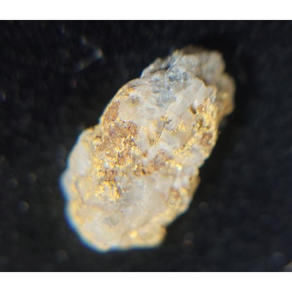 自然金(GOLD)産地　京都府京都市左京区鴨川上流砂金として得られたものですが、石英中に伴われるため供給地に近いものと思われます。