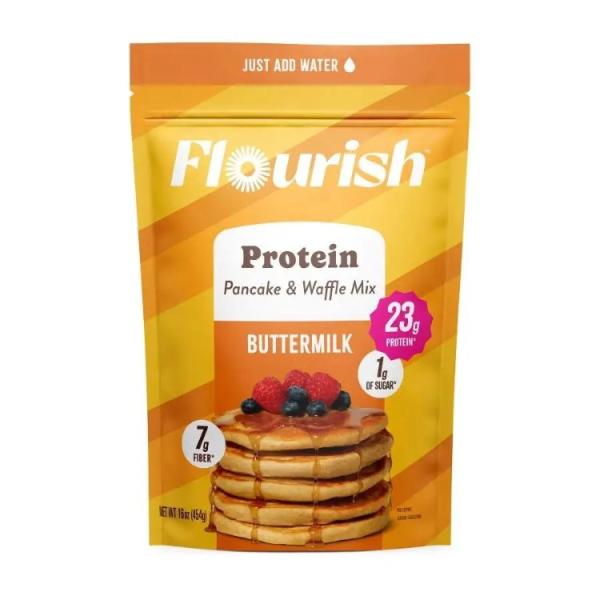 Flourish バターミルク プロテイン パンケーキミックスは、時代を超えて愛される定番商品に、ヘルシーで美味しいひねりを加えたものです。全粒穀物とホエイプロテインを贅沢に使用したこのミックスは、1食あたり23gのタンパク質、7gの食物繊...