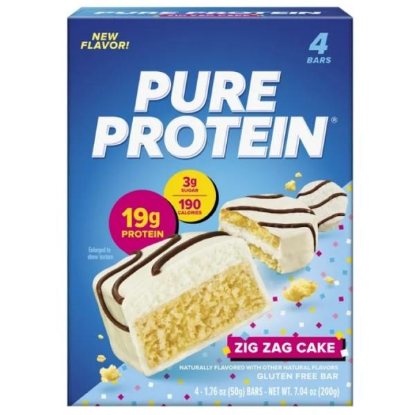 ジグザグケーキ風味のPure Proteinバー4本入りで、ケーキのような甘い味わいを楽しめるグルテンフリー高たんぱくバーです。1本あたりたんぱく質20g・砂糖2g・200kcalの低糖質設計で、トレーニング前後や外出時に手軽にたんぱく質を...