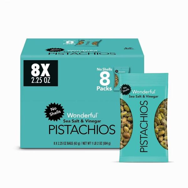 ワンダフル ピスタチオ シーソルト＆ビネガー 殻なし 64g×8袋 殻を取り除いたピスタチオに、シーソルトとビネガーの風味を加えたフレーバータイプです。ほどよい塩味とさわやかな酸味のバランスが楽しめます。1袋64gの個包装が8袋入りです。 ...
