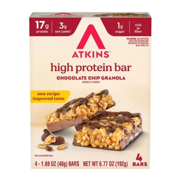 アトキンス チョコチップ グラノーラ フレーバー ハイプロテイン バーは、グラノーラのザクザクとした食感に、チョコチップの甘さを組み合わせた満足感のあるプロテインバーです。1本あたりたんぱく質17g、食物繊維7gを含み、間食や忙しい日の栄養...
