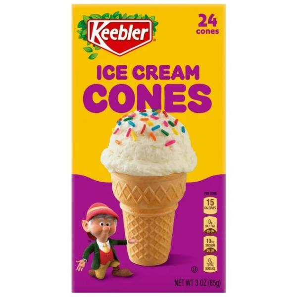 キーブラー アイスクリームコーン（24個入り）は、アイスクリームの盛り付けにぴったりな、サクサクのゴールデンブラウンに焼き上げたコーンです。クラシックなアイスコーンの模様が施されており、見た目にも楽しく、どこか懐かしさを感じるデザイン。強化...