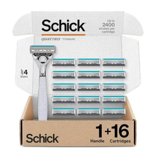 シック クアトロ チタニウム メンズ替刃式カミソリは、4枚刃を採用した男性用シェービングカミソリです。本体ハンドル1本と替刃16個がセットになったメンズ用シェービングキットで、日常使いに便利な内容です。チタンとダイヤモンドコーティングを施し...