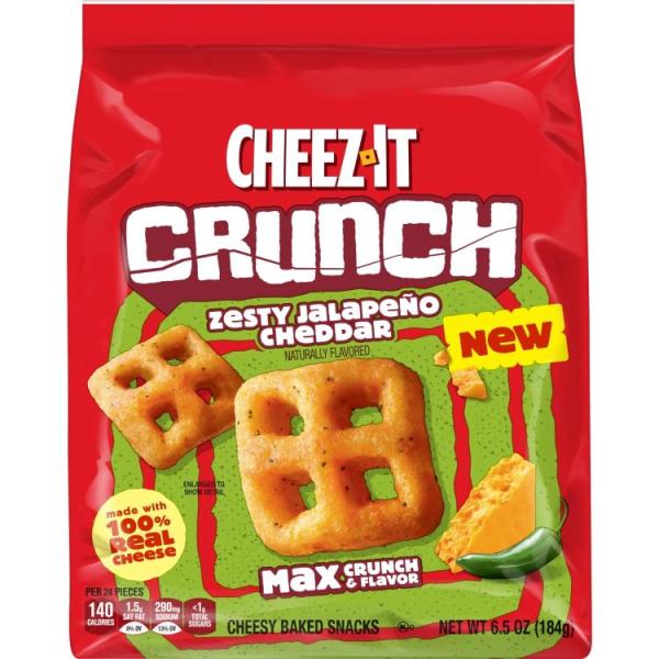 チーズイット クランチ ゼスティハラペーニョチェダー 約184g。 サクサクとした食感が特長のチーズ風味ベイクドスナックに、ハラペーニョとオニオンの風味を加えた味わいが楽しめます。 100％リアルチーズを使用し、食べごたえのあるスナックに仕...