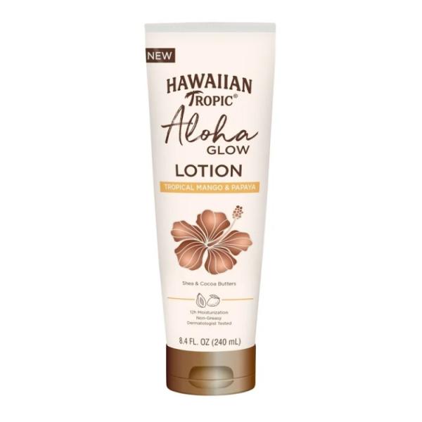 Hawaiian Tropic アロハグロウ ボディローションは、ココアバターとシアバターを配合した保湿ボディローションです。軽やかな使い心地で肌をなめらかに整え、自然なつや感を演出します。デイリーの保湿ケアとしてはもちろん、アフターサンロ...