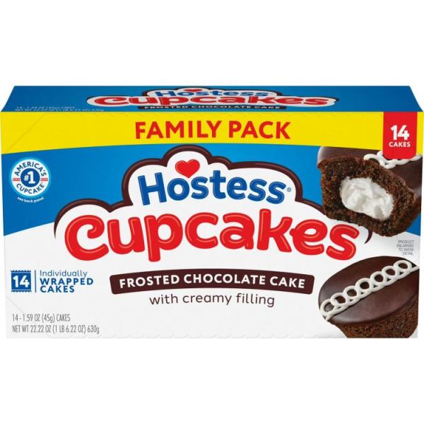 ホステス チョコレートカップケーキ 22.22オンス（約630g）14個入り。 ふんわりとしたチョコレートカップケーキにチョコレートアイシングをかけ、中心にクリーミーなフィリングを入れたスナックケーキです。 やさしい甘さとチョコレートの風味...