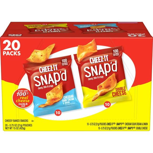 薄くてサクサクとした食感が特長の、チーズイット スナップド チーズクラッカーチップスです。ダブルチーズに、チェダーサワークリーム＆オニオンをイメージした風味を組み合わせた、コクのある味わいに仕上げています。常温保存が可能です。 ひと口ごとに...