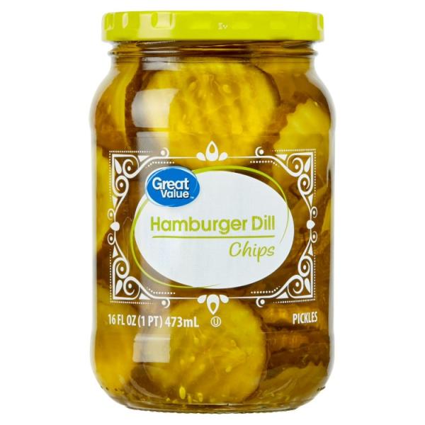 カリッとした食感が楽しめる、グレートバリューのハンバーガー用ディルピクルスチップです一口サイズの波型カットで仕上げられ、スパイスの風味が効いたさっぱりとした味わいが特長ですサンドイッチやハンバーガーのトッピングはもちろん、そのままスナックと...