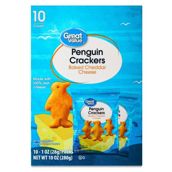 グレートバリュー ベイクド チェダーチーズ ペンギンクラッカー 28g×10袋 ペンギンの形がかわいらしい、チェダーチーズ風味のベイクドクラッカーです。100％リアルチーズを使用し、コクのある味わいに仕上げました。 1袋28gの食べきりサイ...