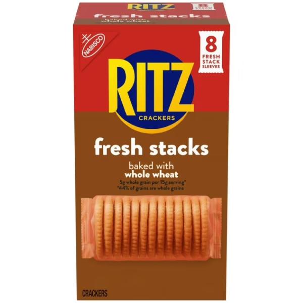 リッツ フレッシュスタックス 全粒粉 クラッカー 11.6オンス 8スタック入りです。全粒粉を使用して焼き上げた クラシックなリッツクラッカーで 香ばしさと軽い食感を楽しめます。 1スタックあたり13枚入り。1食分（15g）あたり全粒穀物5...