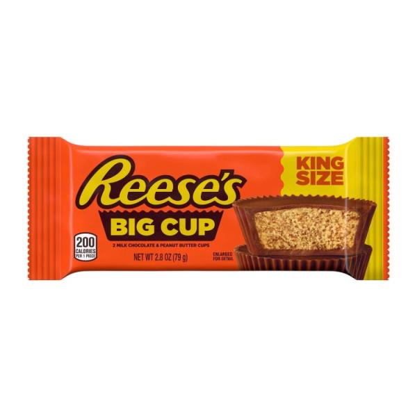 内容量79g（2.8オンス）のリーシーズ ビッグカップ ミルクチョコレート キングサイズ ピーナッツバターカップです。 クリーミーなミルクチョコレートで包まれた、食べごたえのあるピーナッツバターカップ。映画鑑賞のおやつやピクニックのデザート...
